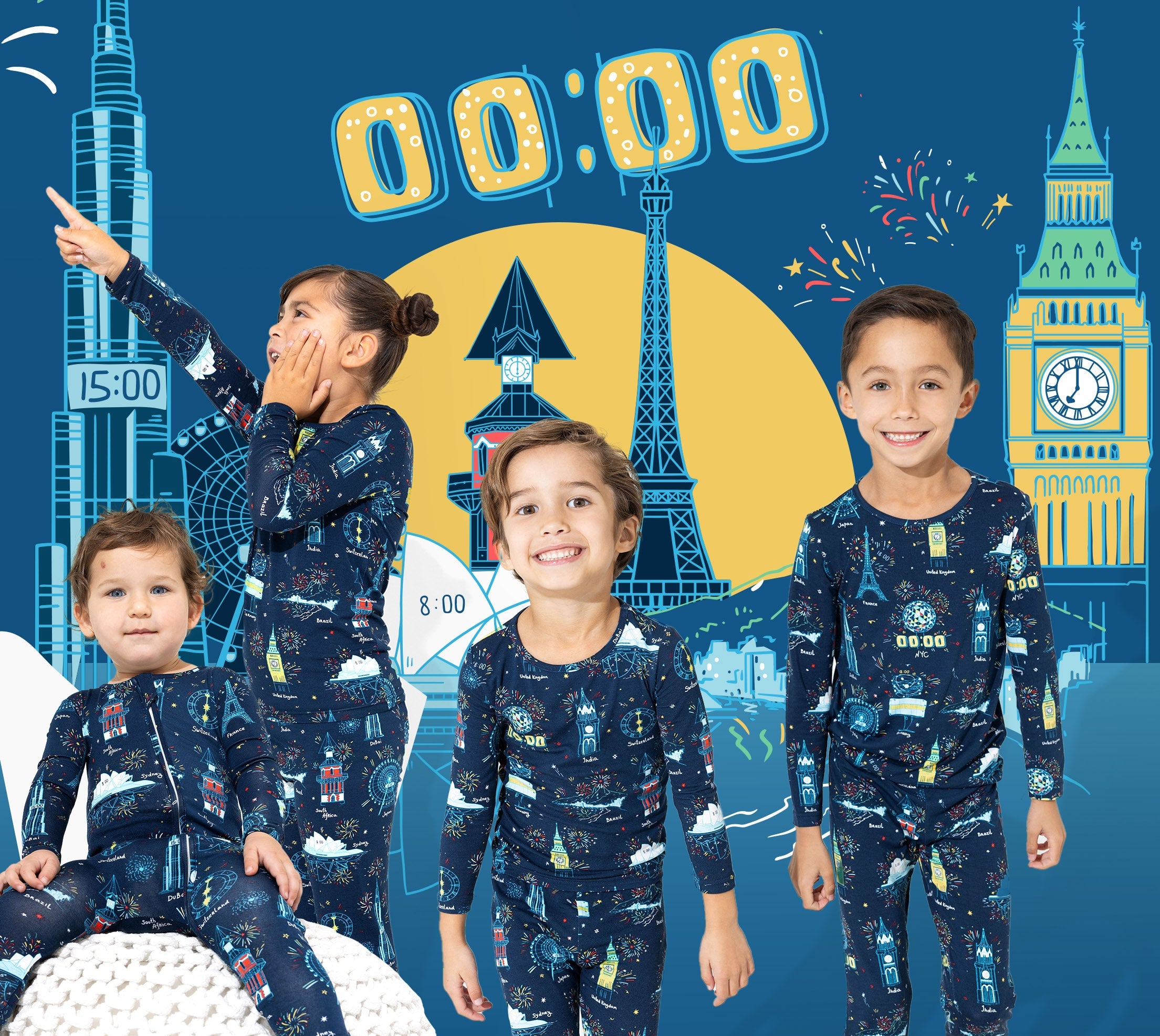 Worldwide Countdown: New Year's Bamboo Pajamas Collection - Cozy & Fun - Bellabu Bear