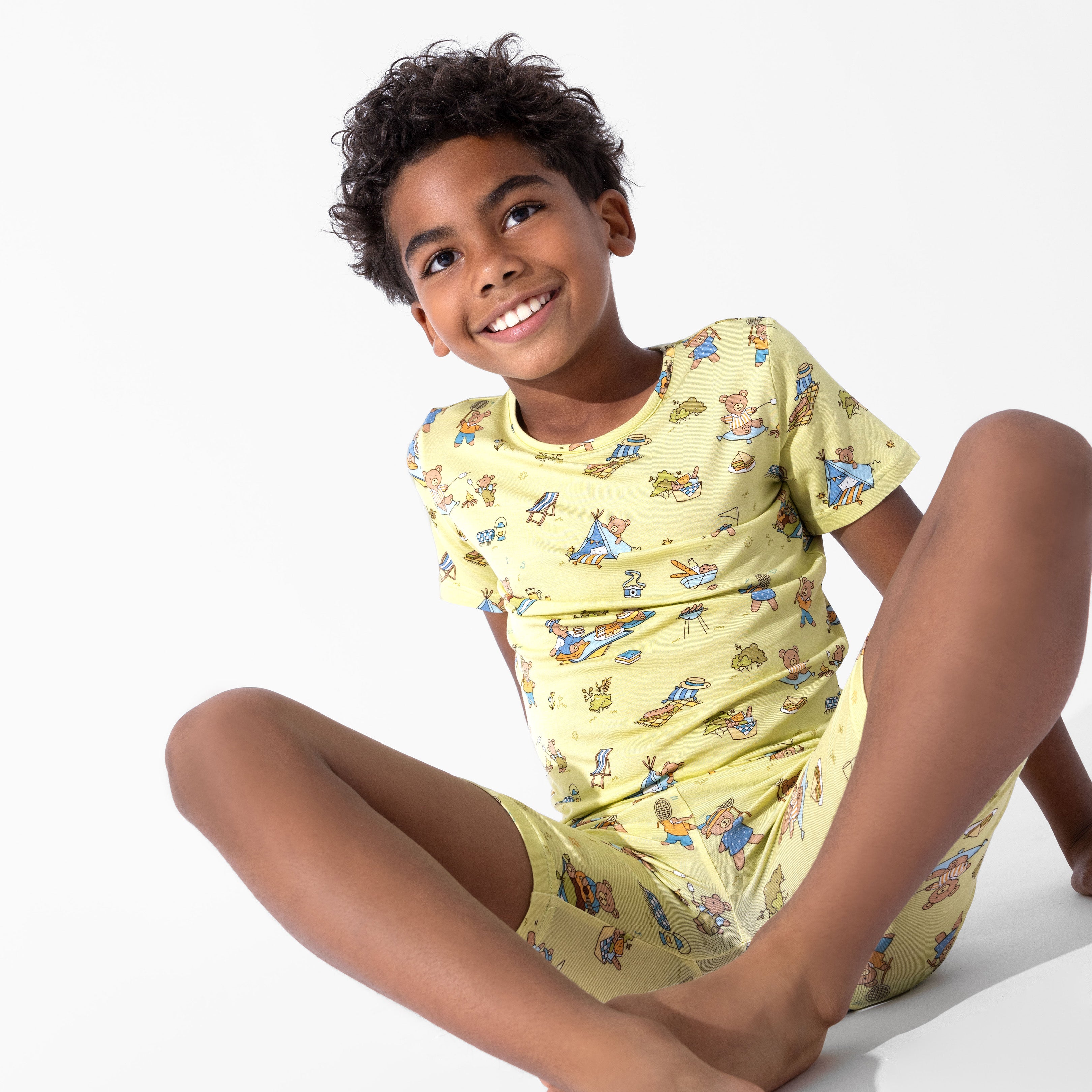 Teddy Bear Picnic Bamboo Kids Pajama Short Set – Cozy & Playful Wear ...